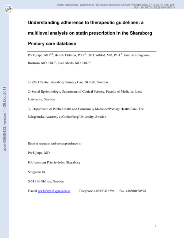 (PDF) Statin Prescription Guidelines Adherence Study
