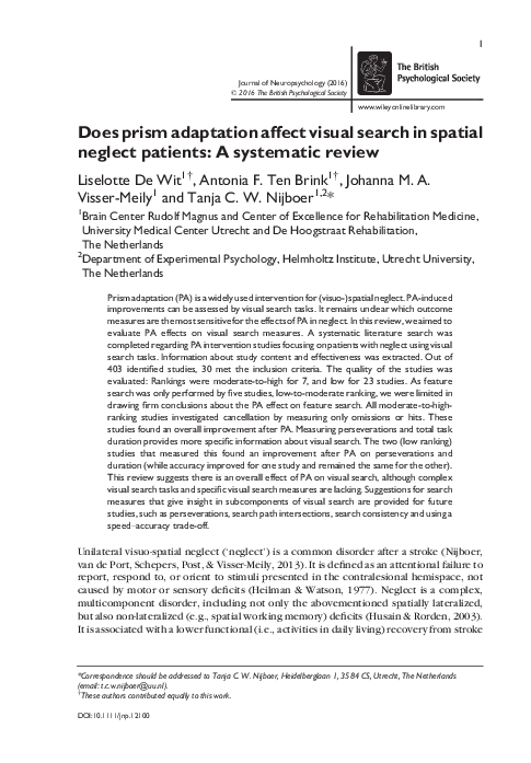 (PDF) Does prism adaptation affect visual search in spatial neglect patients: A systematic review