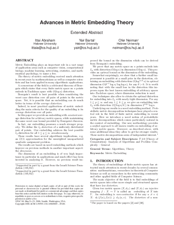 (PDF) Advances in metric embedding theory