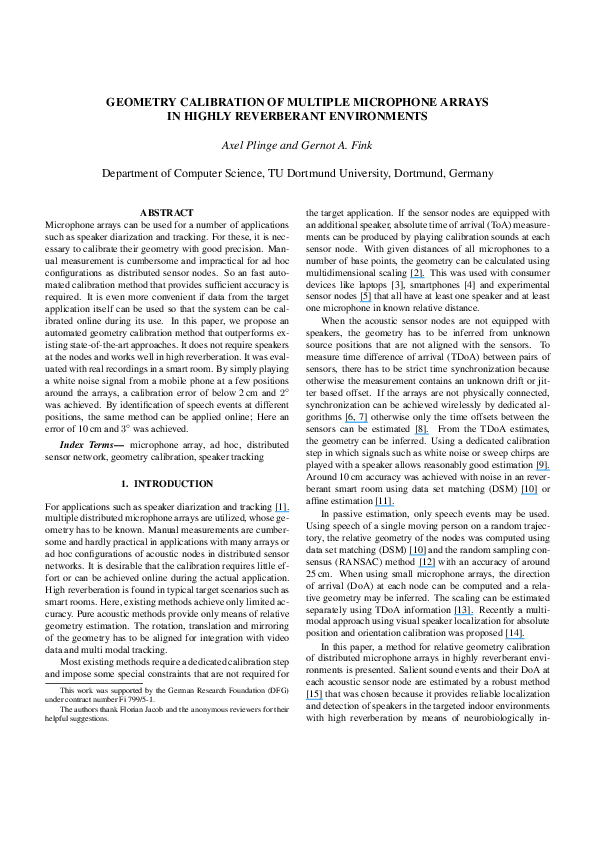 Pdf Geometry Calibration Of Multiple Microphone Arrays In Highly Reverberant Environments