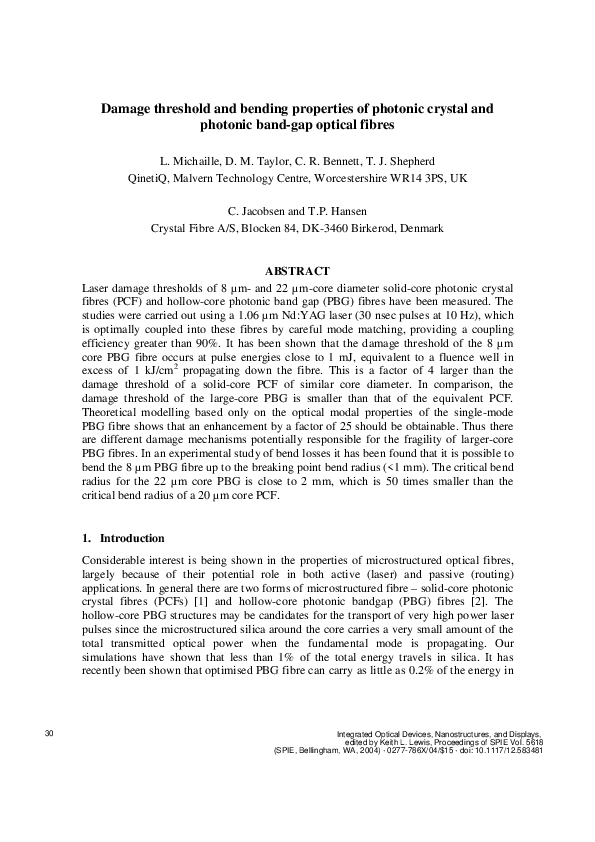 (PDF) Damage threshold and bending properties of photonic crystal and ...