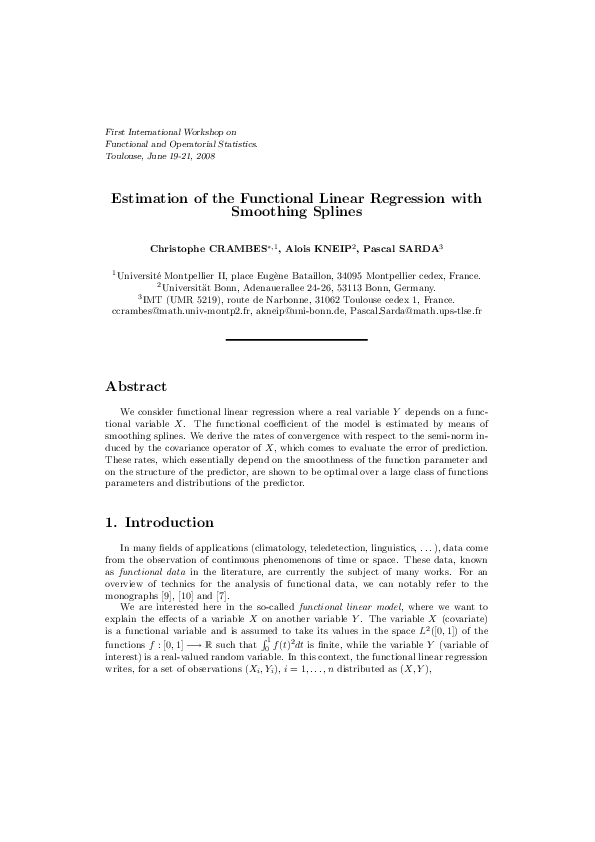 Pdf Estimation Of The Functional Linear Regression With Smoothing Splines 0652