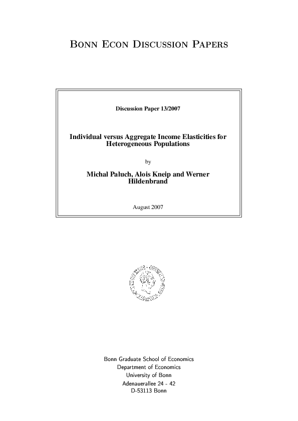 (PDF) INDIVIDUAL VERSUS AGGREGATE INCOME ELASTICITIES FOR HETEROGENEOUS ...