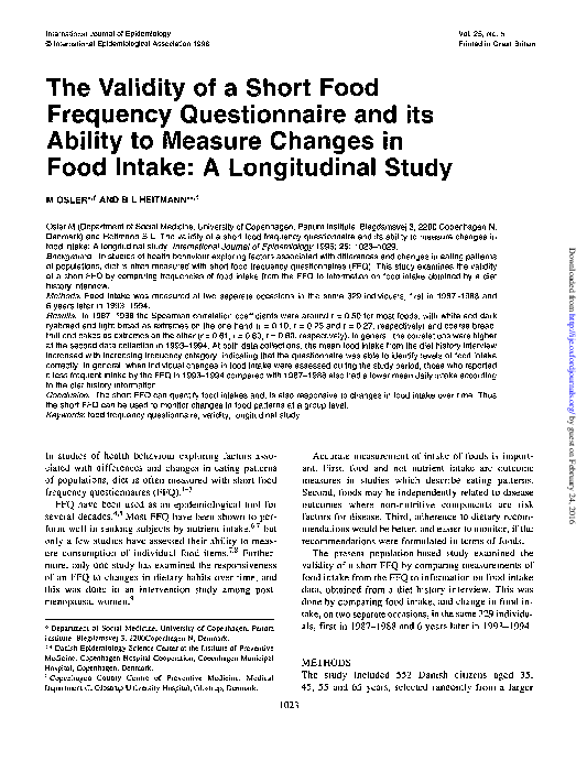 (PDF) The Validity of a Short Food Frequency Questionnaire and its ...