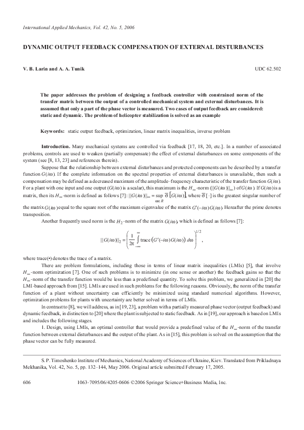 (PDF) Dynamic output feedback compensation of external disturbances
