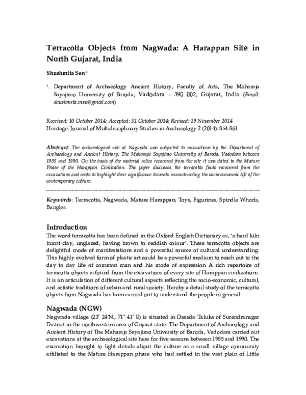 (PDF) Terracotta Objects from Nagwada: A Harappan Site in North Gujarat ...