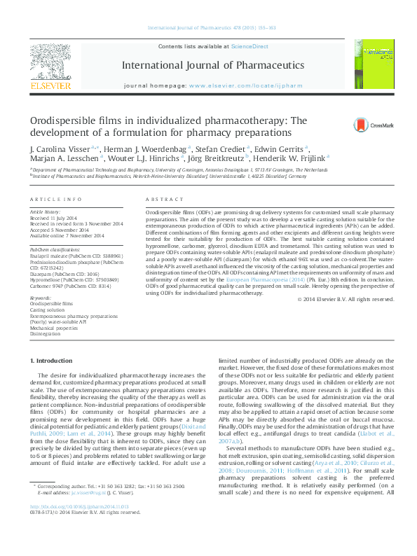 (PDF) Orodispersible films in individualized pharmacotherapy: The ...