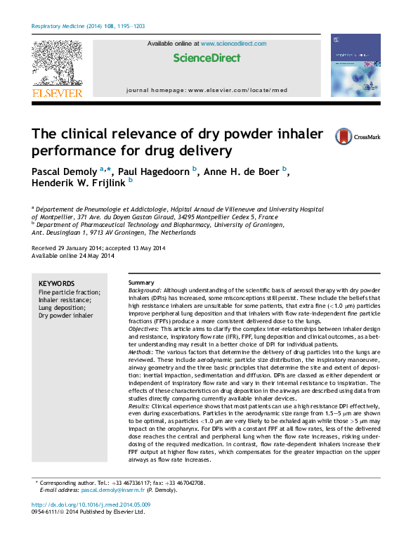 (PDF) The clinical relevance of dry powder inhaler performance for drug ...