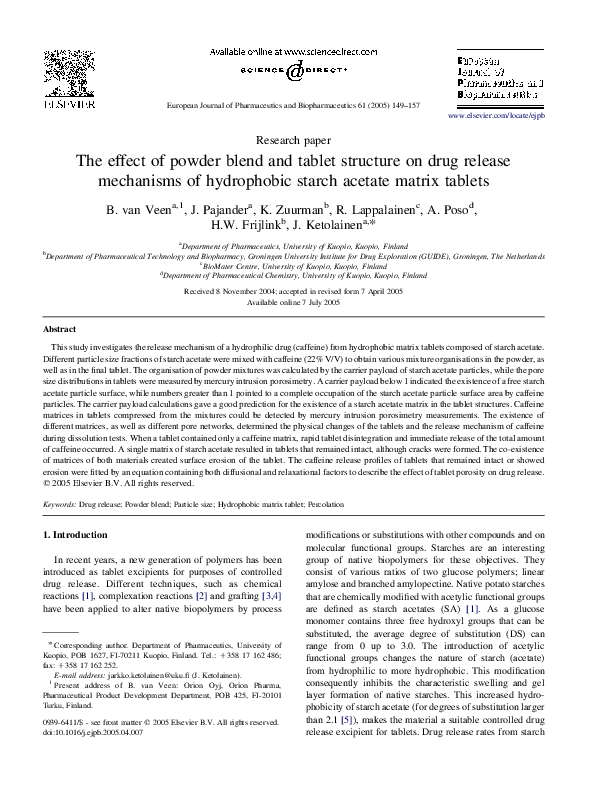 (PDF) The effect of powder blend and tablet structure on drug release ...