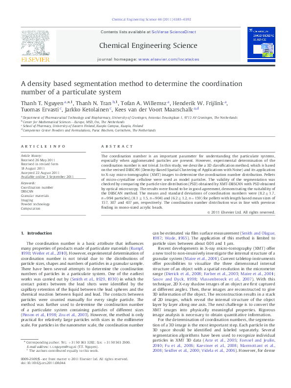 Pdf A Density Based Segmentation Method To Determine The Coordination