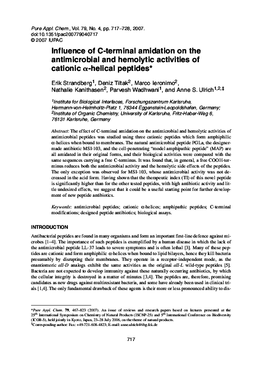 (PDF) Influence of C-terminal amidation on the antimicrobial and ...