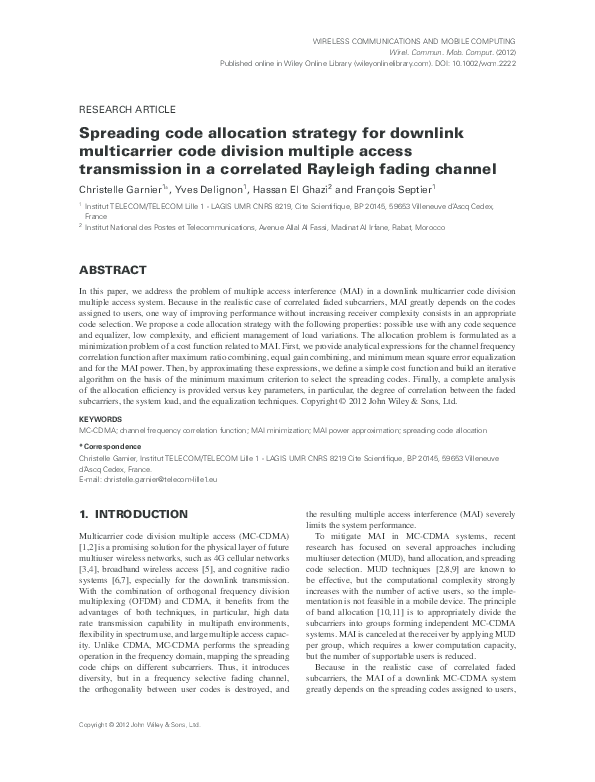 Pdf Spreading Code Allocation Strategy For Downlink Multicarrier Code Division Multiple Access