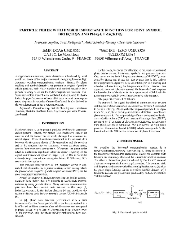 Pdf Particle Filter With Hybrid Importance Function For Joint Symbol Detection And Phase