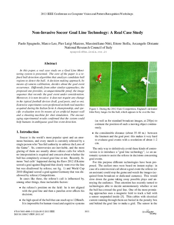 (PDF) Non-invasive Soccer Goal Line Technology: A Real Case Study