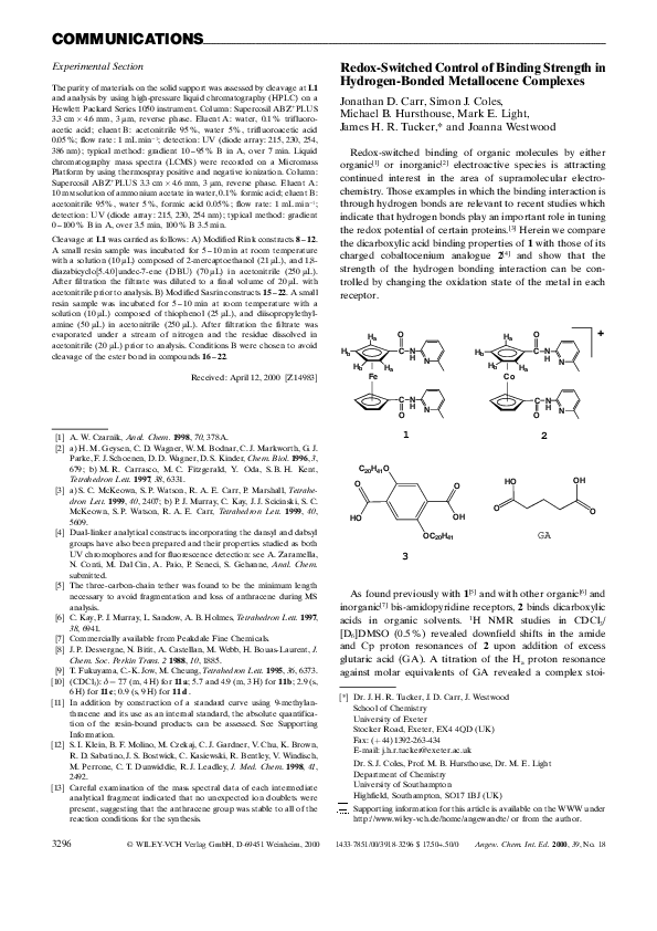 (PDF) Redox-Switched Control of Binding Strength in Hydrogen-Bonded ...