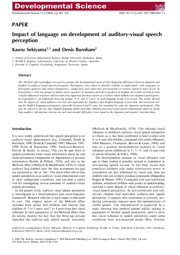 (PDF) Impact of language on development of auditory-visual speech perception