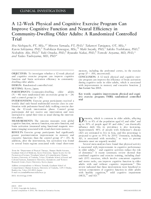 (PDF) A 12-Week Physical and Cognitive Exercise Program Can Improve Cognitive Function and ...