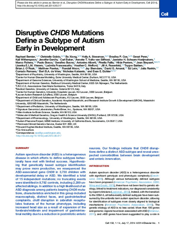 (PDF) Disruptive CHD8 Mutations Define a Subtype of Autism Early in ...