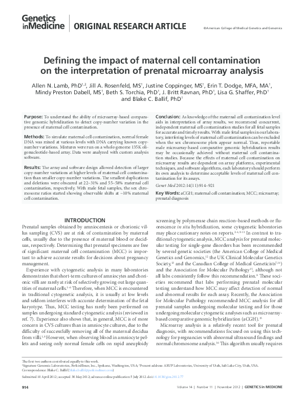 (PDF) Defining the impact of maternal cell contamination on the ...