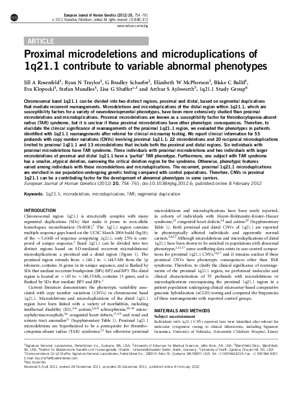 (PDF) Proximal microdeletions and microduplications of 1q21.1 ...