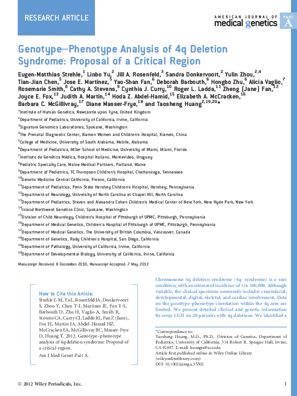 (PDF) Genotype-phenotype analysis of 4q deletion syndrome: Proposal of ...