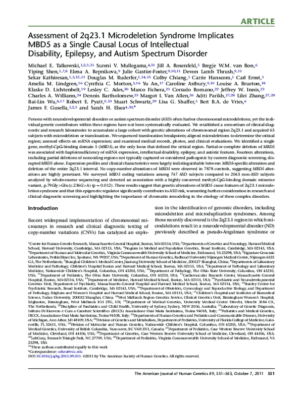 (PDF) Assessment of 2q23.1 Microdeletion Syndrome Implicates MBD5 as a ...