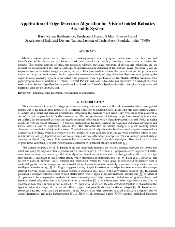 Pdf Application Of Edge Detection Algorithm For Vision Guided Robotics Assembly System