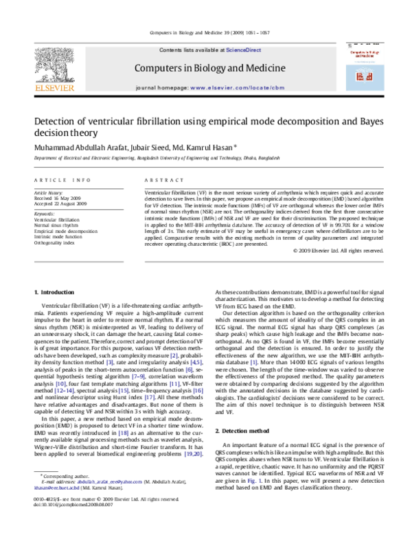 Pdf Detection Of Ventricular Fibrillation Using Empirical Mode Decomposition And Bayes