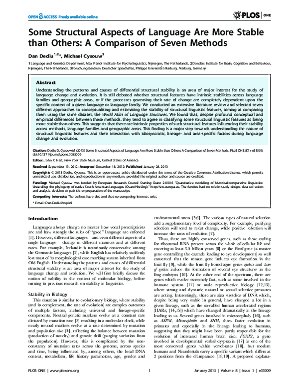 (PDF) Some Structural Aspects of Language Are More Stable than Others ...