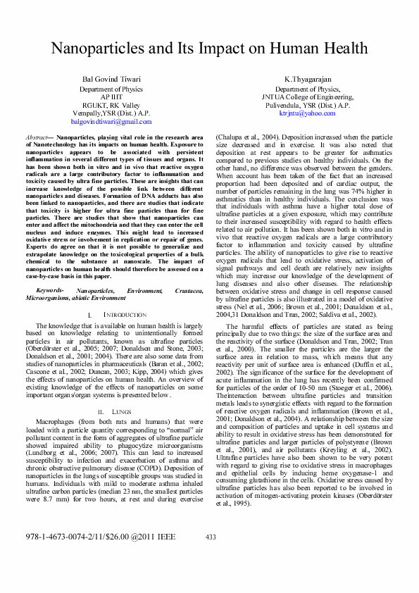 (PDF) Nanoparticles and its impact on human health