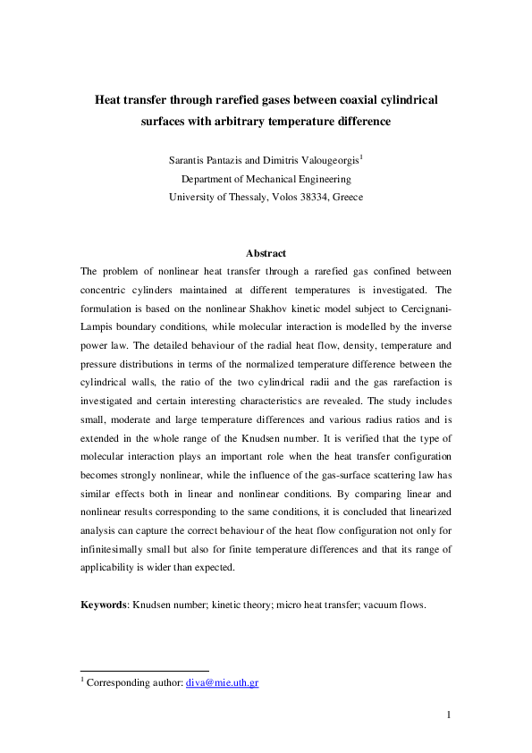 (PDF) Heat transfer through rarefied gases between coaxial cylindrical ...