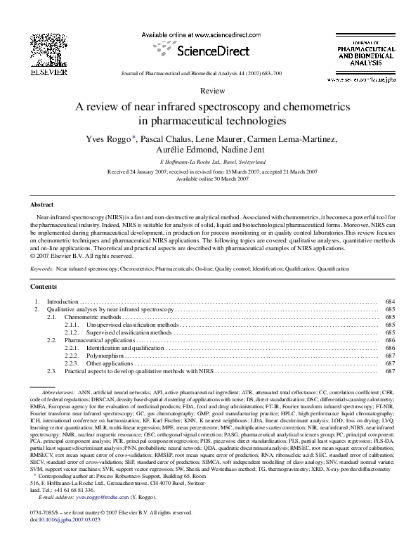 (PDF) A review of near infrared spectroscopy and chemometrics in pharmaceutical technologies
