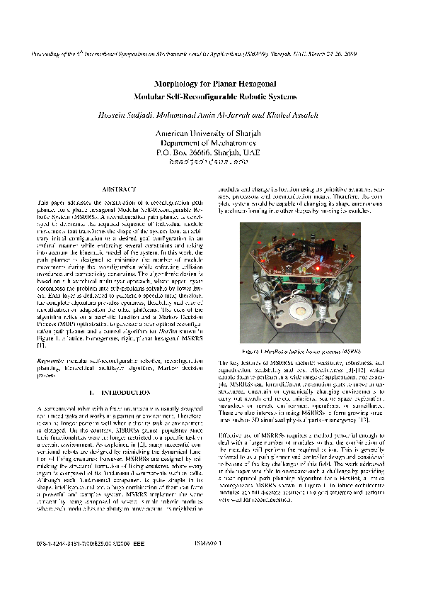 Pdf Morphology For Planar Hexagonal Modular Self Reconfigurable Robotic Systems