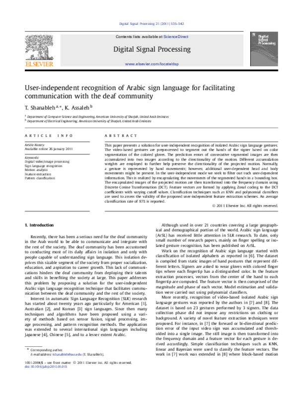 (PDF) Arabic Alphabet and Numbers Sign Language Recognition | mahmoud ...