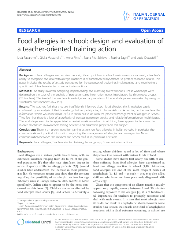 (PDF) Food allergies in school: design and evaluation of a teacher ...