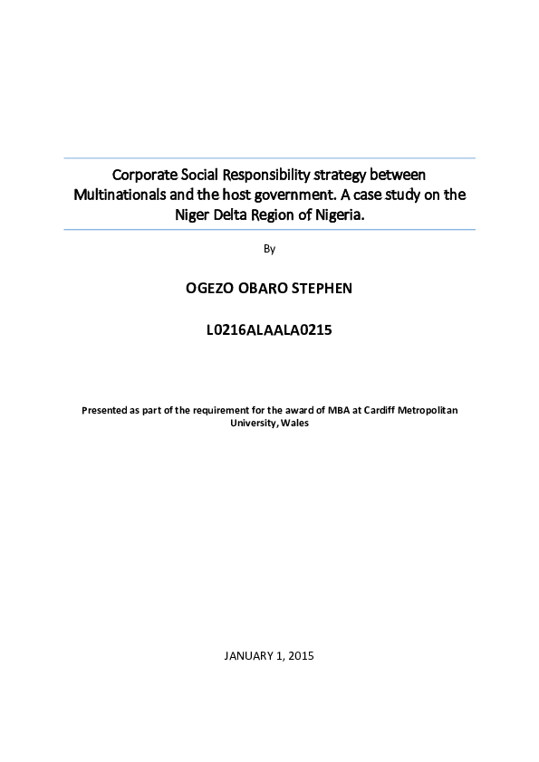 (PDF) Corporate Social Responsibility Strategy Between Multinationals and the Host Government. A ...