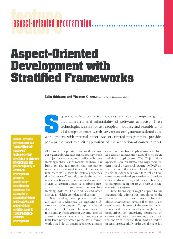 (PDF) Aspect-oriented development with stratified frameworks