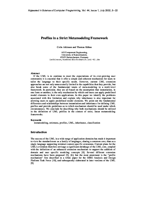 (PDF) Profiles in a strict metamodeling framework