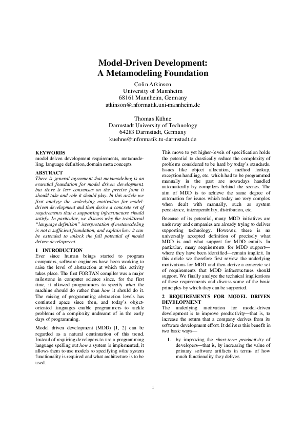 (PDF) Model-driven development: a metamodeling foundation