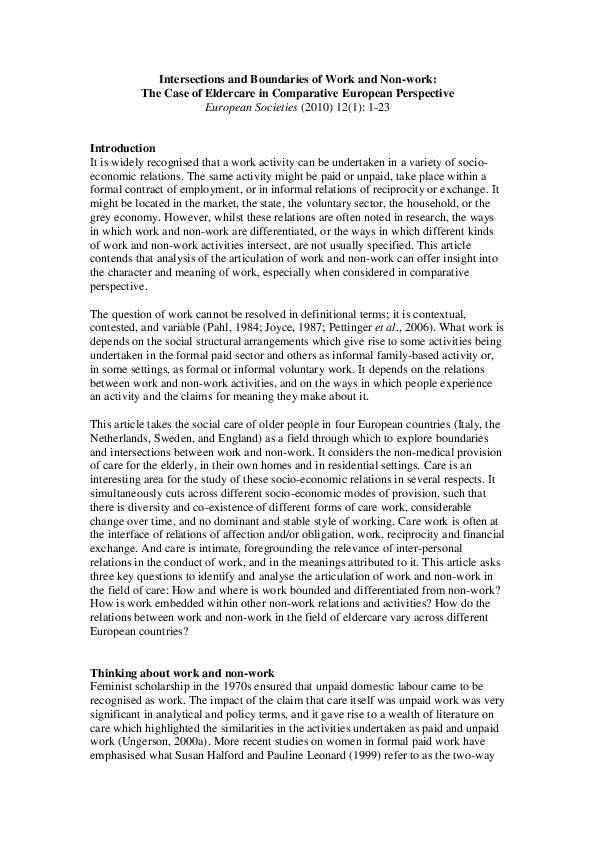 (PDF) Intersections and Boundaries of Work and Non-Work