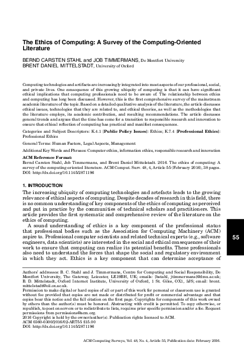 (PDF) The Ethics of Computing: A Survey of the Computing-Oriented Literature