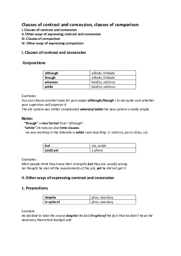 (PDF) Clauses of contrast and concession, clauses of comparison