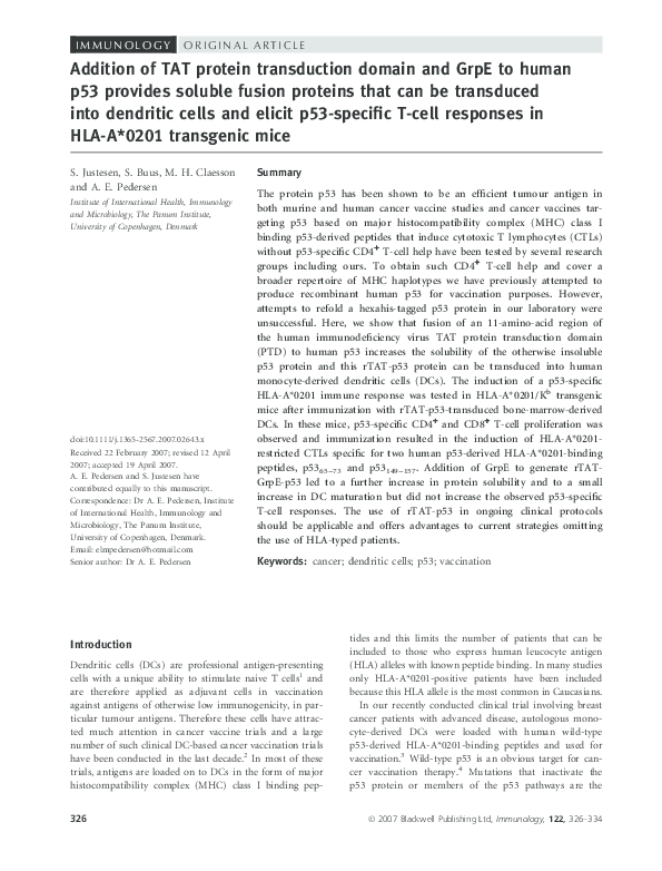 (PDF) Addition of TAT protein transduction domain and GrpE to human p53 ...