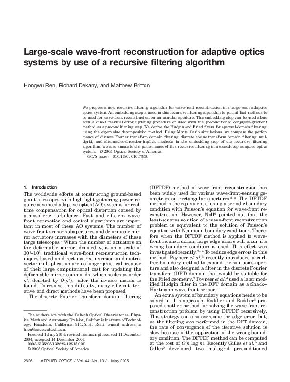 Pdf Large Scale Wave Front Reconstruction For Adaptive Optics Systems By Use Of A Recursive