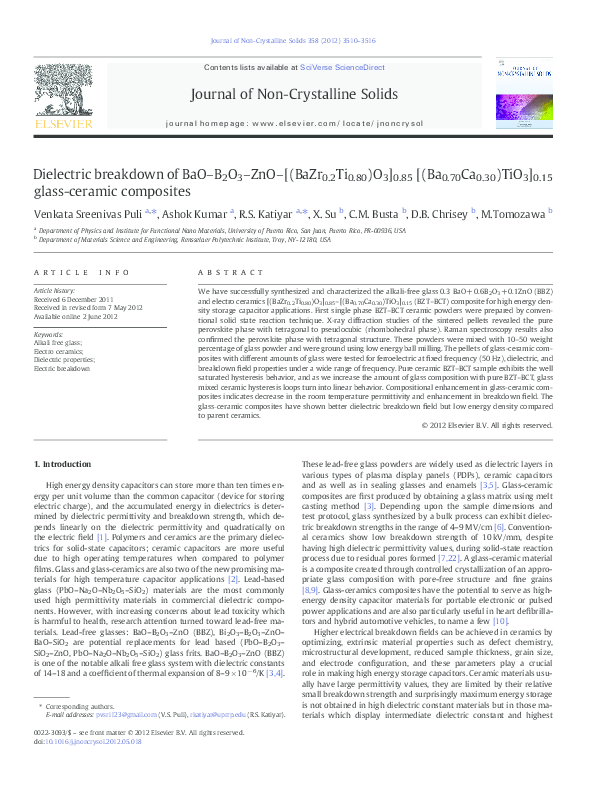 (PDF) Dielectric breakdown of BaO–B2O3–ZnO–[(BaZr0.2Ti0.80)O3]0.85 ...