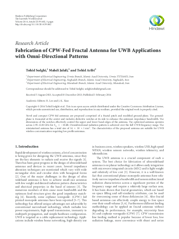 (PDF) Fabrication of CPW-Fed Fractal Antenna for UWB Applications with Omni-Directional Patterns