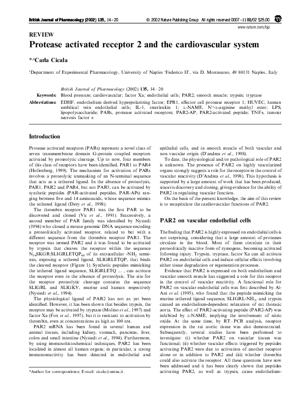 (PDF) Protease activated receptor 2 and the cardiovascular system (PDF) Protease activated receptor 2 and the cardiovascular system