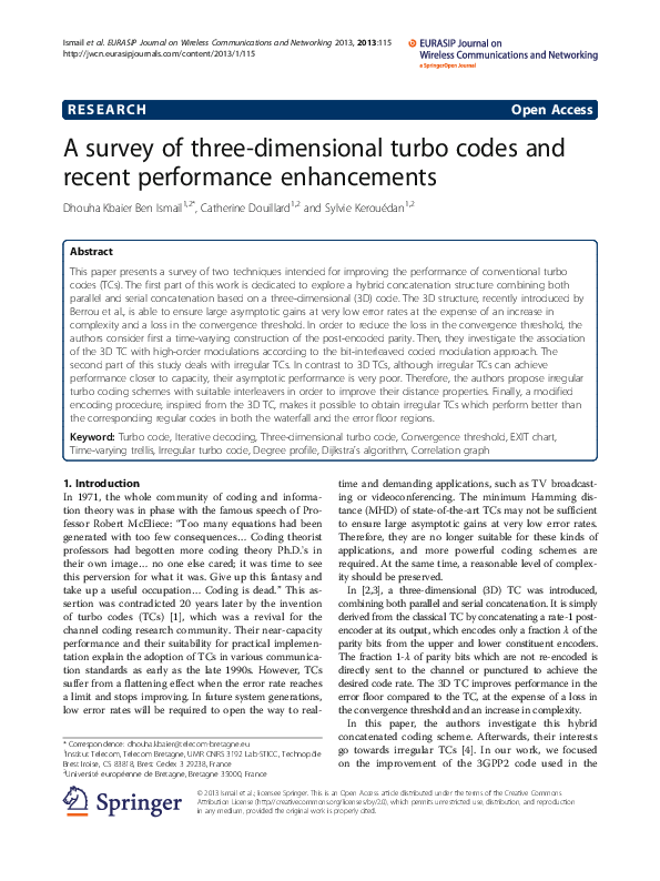(PDF) A survey of three-dimensional turbo codes and recent performance enhancements