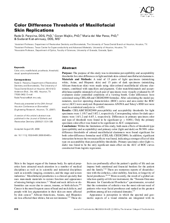 (PDF) Color Difference Thresholds of Maxillofacial Skin Replications