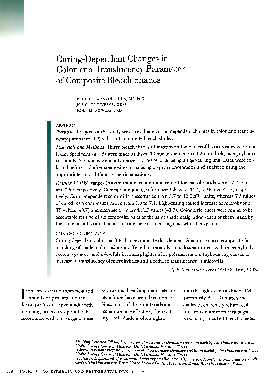 (PDF) Curing-Dependent Changes in Color and Translucency Parameter of ...